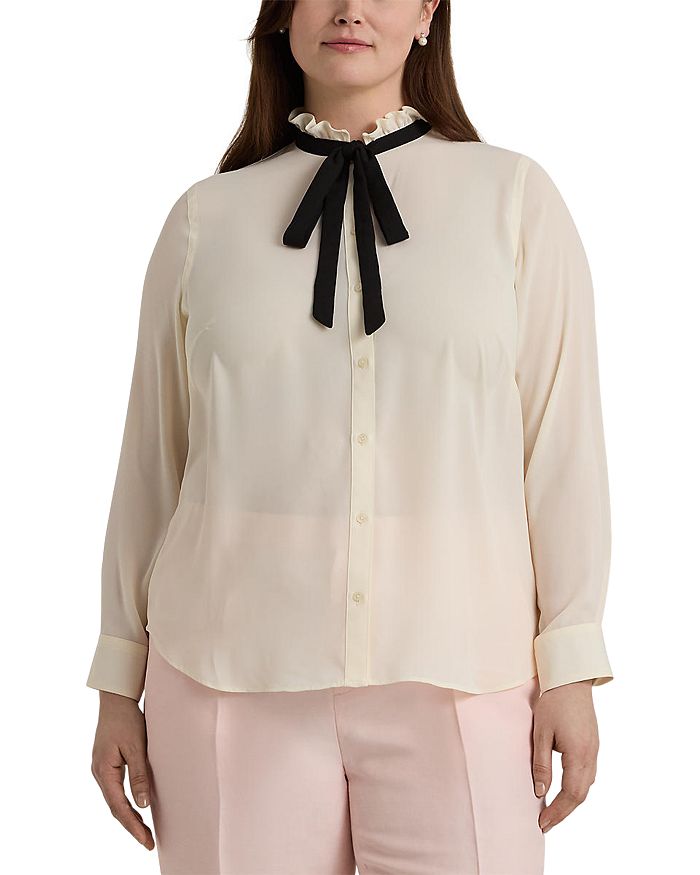 Ralph Lauren Plus Tie Neck Blouse | Bloomingdale's