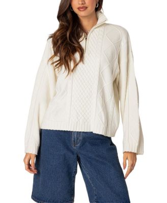 Click here for Edikted Oversized Quarter Zip Cable Knit Sweater prices