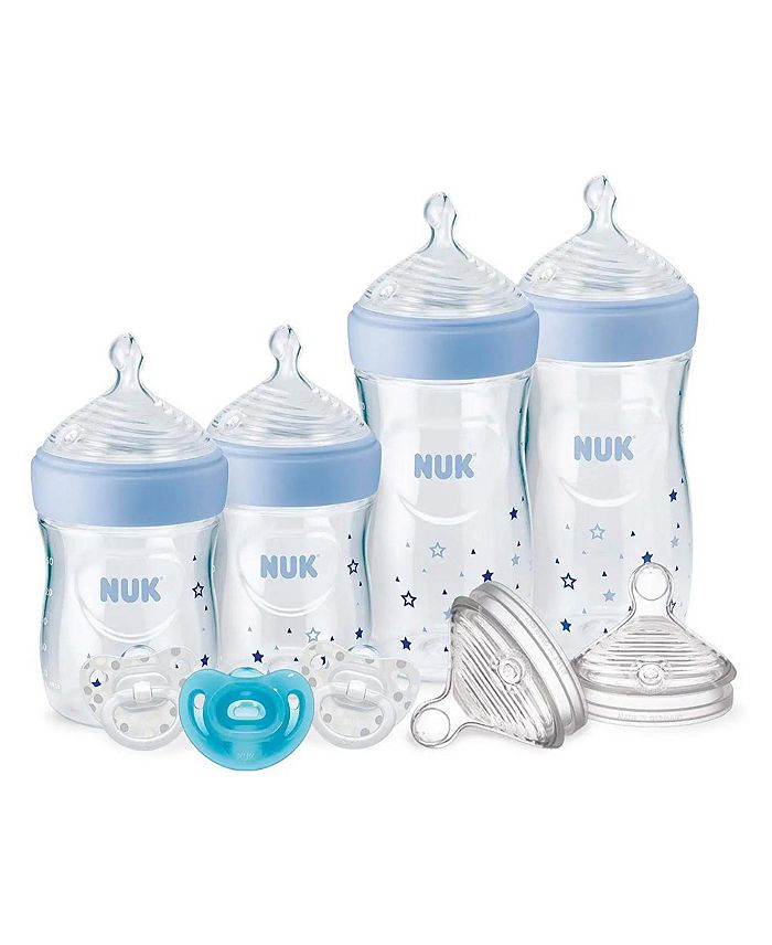 NUK Simply Natural 9 piece Baby Bottles with SafeTemp Gift Set - Blue ...