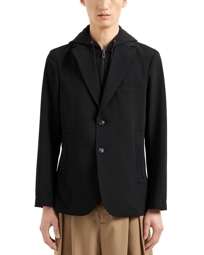 Emporio Armani Notch Lapel Blazer with Detachable Hooded Interior Panel ...