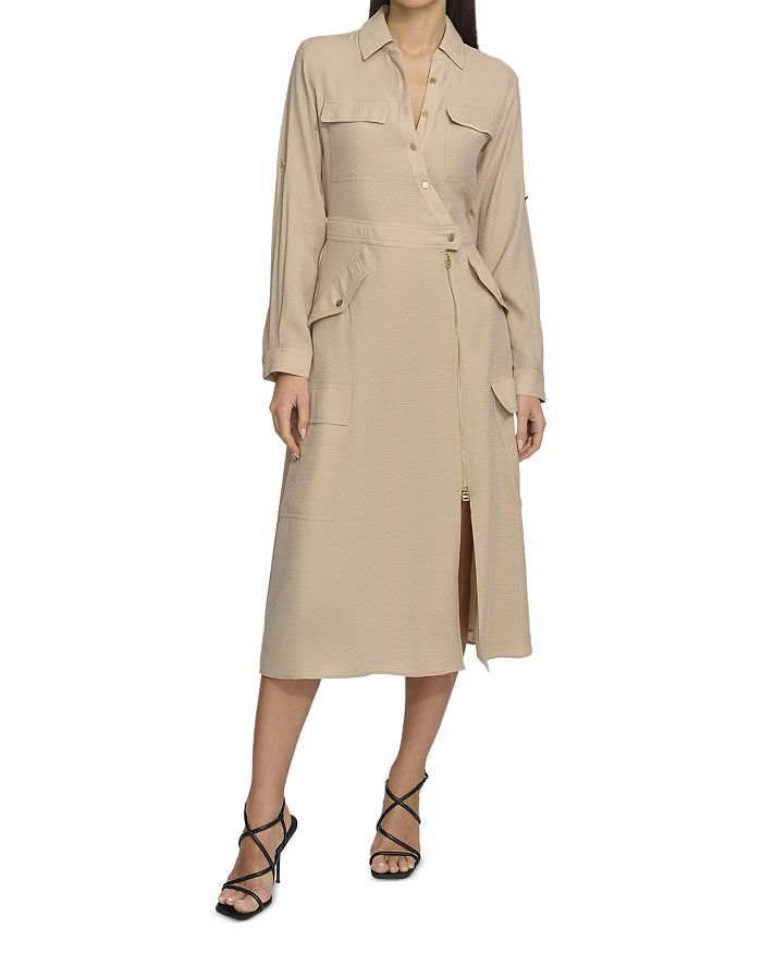 DKNY Long Sleeve Cargo Midi Dress | Bloomingdale's