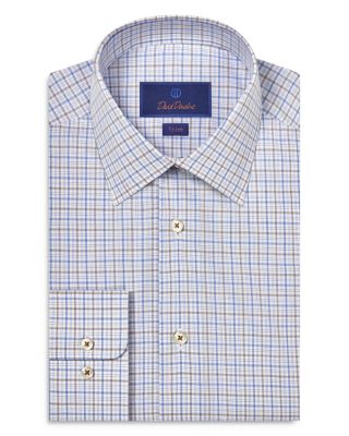 David Donahue Trim Fit Poplin Check Dress Shirt | Bloomingdale's