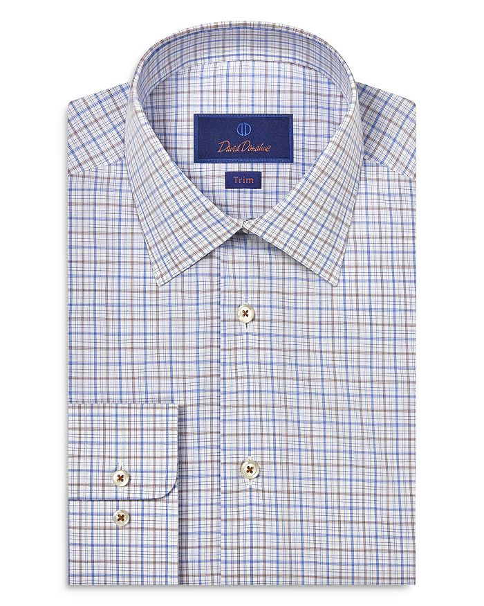 David Donahue Trim Fit Poplin Check Dress Shirt | Bloomingdale's