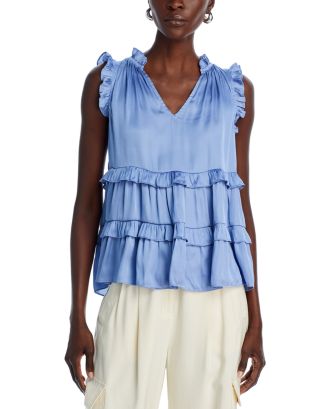 AQUA Satin Ruffled Tank Top - Exclusive | Bloomingdale's