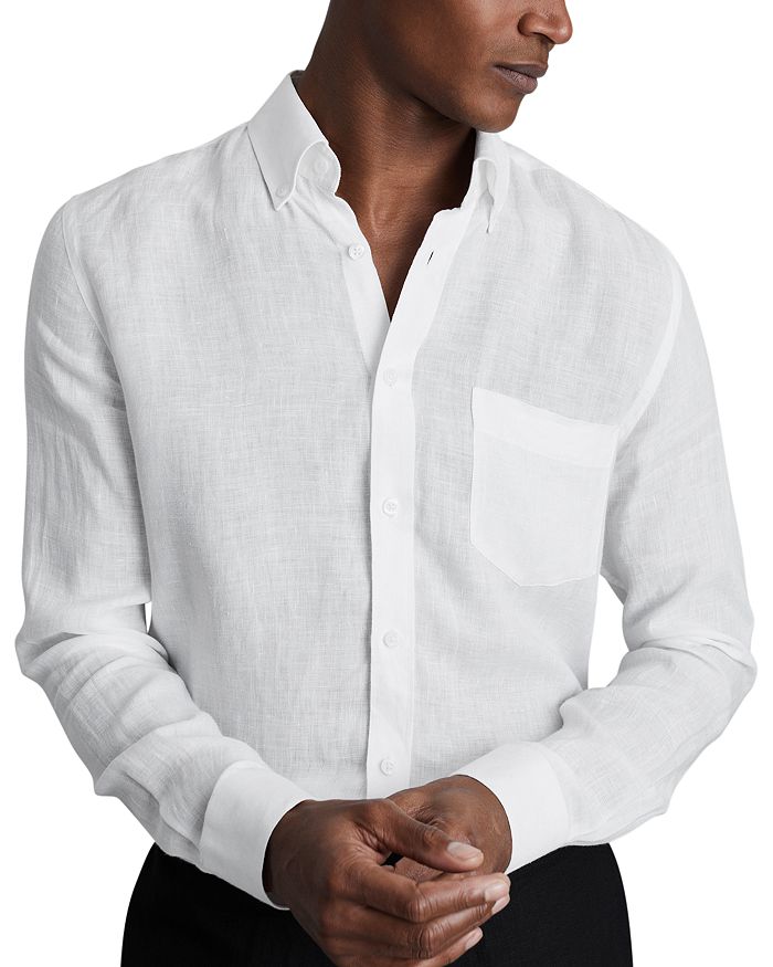 REISS Queens Long Sleeve Button Down Linen Shirt | Bloomingdale's