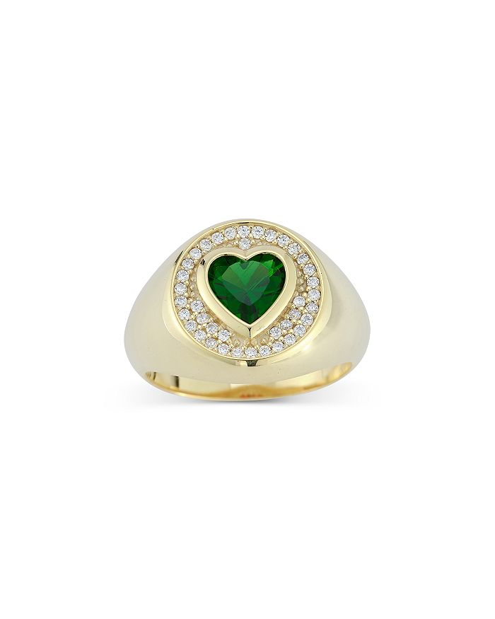 AQUA Pavé & Green Cubic Zirconia Bold Heart Signet Ring - 100% ...