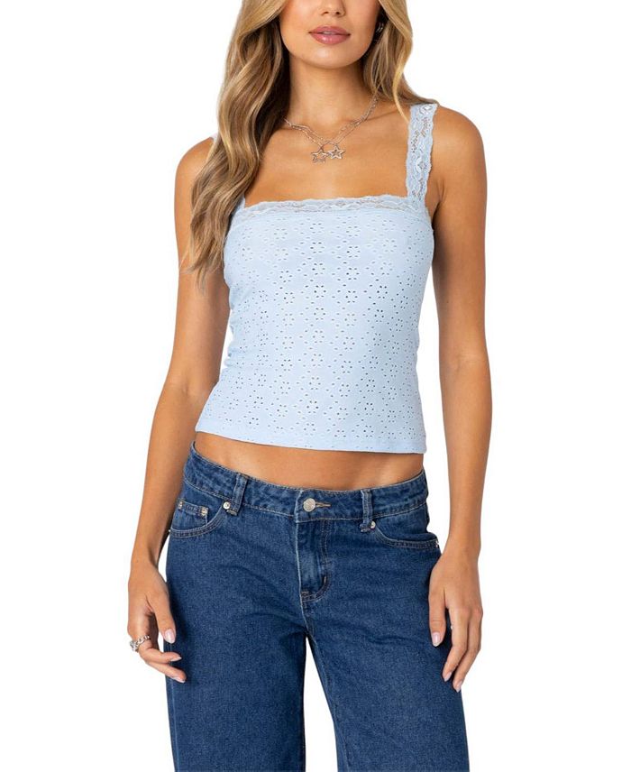 Edikted Virginia Lace Trim Eyelet Tank Top | Bloomingdale's