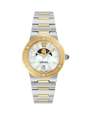 Versace Greca Logo Moonphase Watch, 38mm In White/two-tone | ModeSens