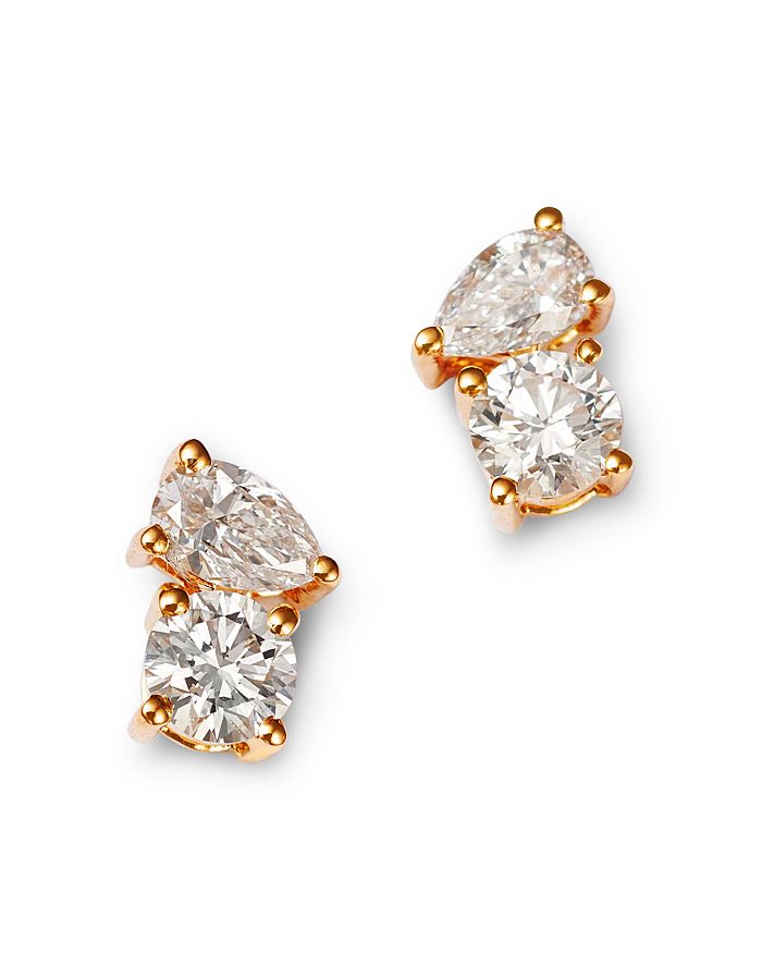 Moon & Meadow 14K Yellow Gold Lab Grown Diamond Round & Pear Duet Stud Earrings | Bloomingdale's