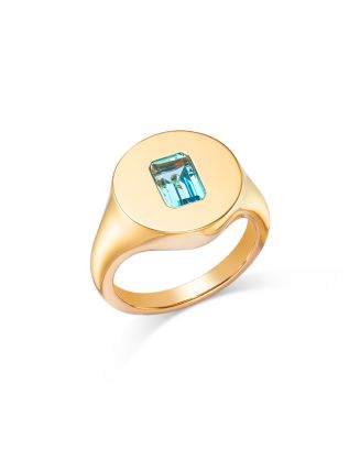 Bloomingdale's Fine Collection Blue Topaz Pinky Ring in 14K Yellow Gold ...