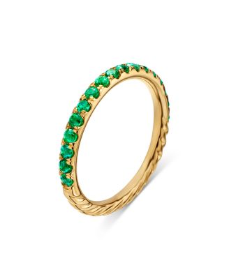 David Yurman 18K Yellow Gold Cable Pavé Emerald Stack Band Ring ...