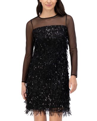 Eliza J Illusion Sequin Fringe Shift Dress | Bloomingdale's Women