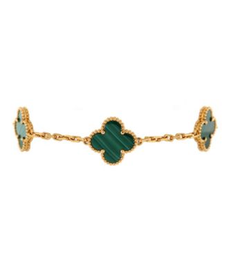 Pre owned Van Cleef Arpels Vintage Alhambra 5 Motifs Bracelet 18K Gold and Malachite K Gold