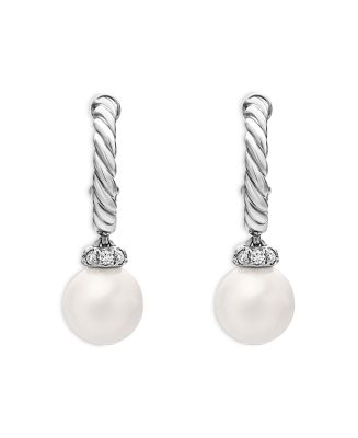 David Yurman Sterling Silver Pearl Cultured Freshwater Pearl & Diamond Solari Drop Earrings ...