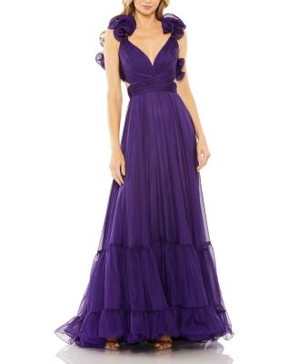 Click here for Mac Duggal Ruffle Tiered Cut-Out Chiffon Gown prices