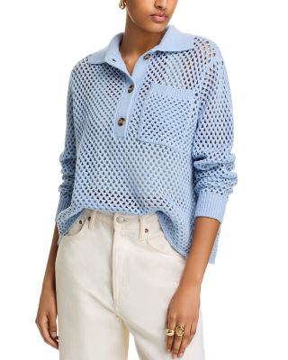 Click here for Aqua Open Stitch Crochet Polo Sweater - Exclusive prices