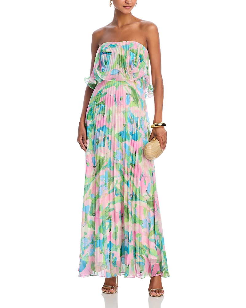 Click here for Aqua Printed Pleated Strapless Dress - Exclusive prices
