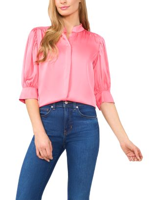 CeCe Ruched Sleeve Hidden Placket Top | Bloomingdale's