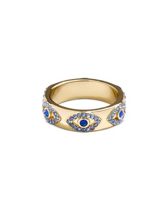 BAUBLEBAR Eye To Eye Blue Crystal Evil Eye Band Ring in Gold Tone ...