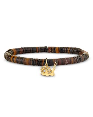 Sydney Evan 14K Yellow Gold Dark Brown Heishi & Diamond Snail Charm ...