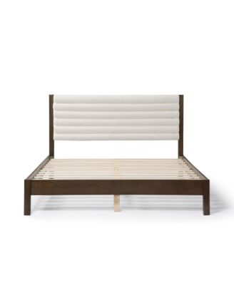 Furniture of America Adin Queen Size Boucle Fabric Upholstered Bed - White and Dark Walnut