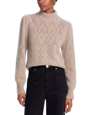 Click here for Aqua 100 Cashmere Pointelle Mock Neck Sweater - Ex... prices