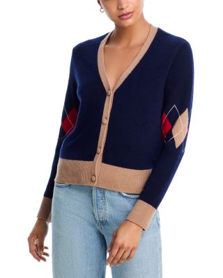 Aqua 100 Cashmere Argyle Cardigan - Exclusive