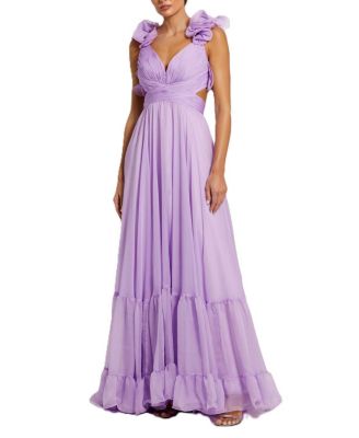 Click here for Mac Duggal Ruffle Tiered Cut-Out Chiffon Gown prices