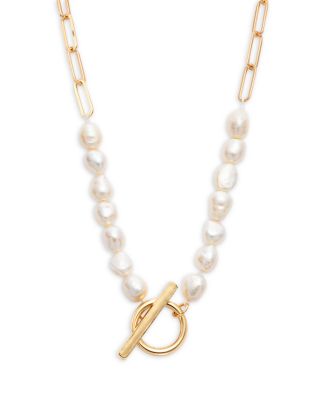 Click here for Aqua Imitation Pearl Paperclip Link Toggle Necklac... prices