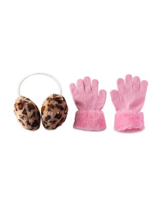 Omg Accessories Girls Leopard Print Faux Fur Earmuff & Gloves Set - Big Kid