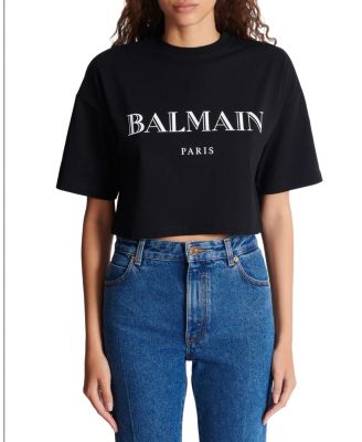 Click here for Balmain Boxy Cropped T-Shirt with Balmain Print prices