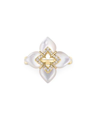 Roberto Coin 18K Yellow Gold Venetian Princess Cabochon Mother of Pearl & Diamond Flower Ring