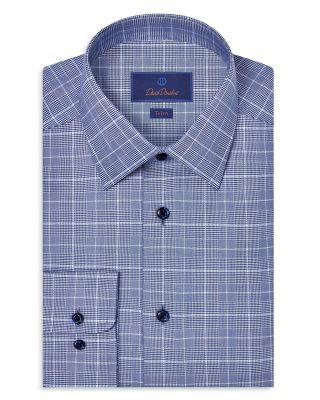 Click here for David Donahue Trim Fit Twill Glen Check Dress Shir... prices