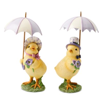Click here for MacKenzie-Childs Pansy Party Umbrella Chicks Figur... prices