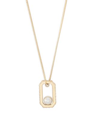 Click here for Allsaints Imitation Pearl Pave Hexagon Pendant Nec... prices
