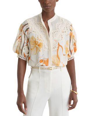 Click here for Reiss Eyelet Lace Trim Blouse prices