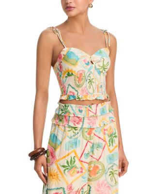 Click here for Aqua Postcard Tile Smocked Tank Top - Exclusive prices