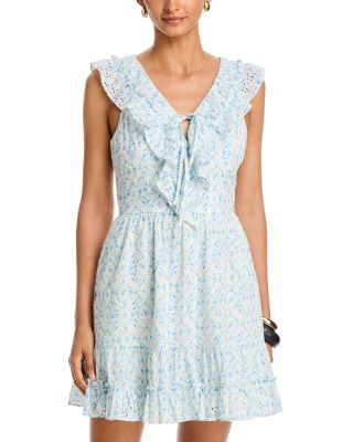 Click here for Aqua Ditsy Floral Ruffle Tie Mini Dress - Exclusiv... prices