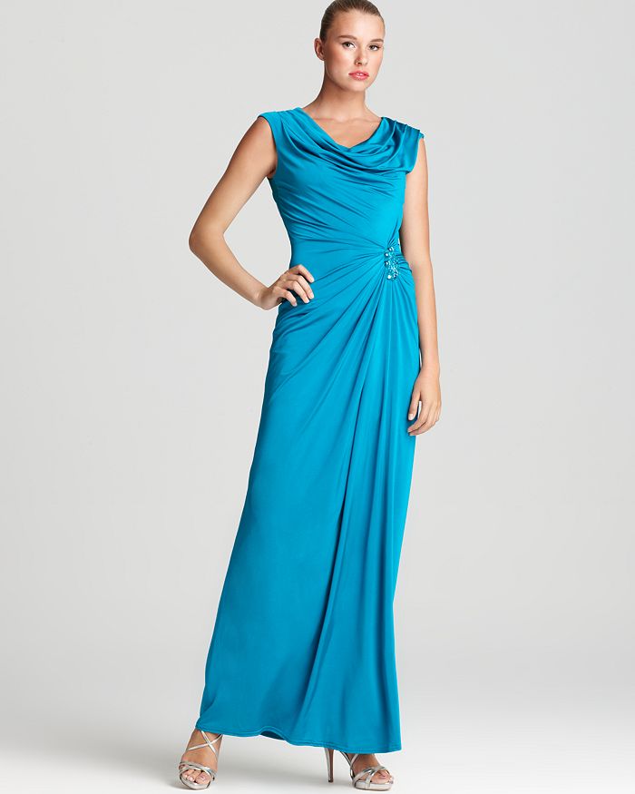 Tadashi Shoji T by Tadashi Gown - Cap Sleeve Gathered Waist ...
