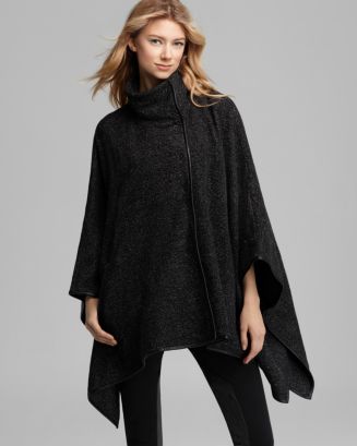 Eileen Fisher High Collar Cape with Leather Trim | Bloomingdale's
