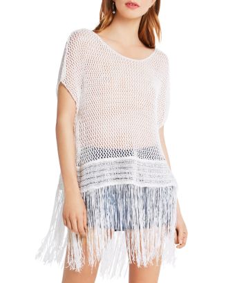 BCBGeneration Open Stitch Fringe Poncho Top | Bloomingdale's