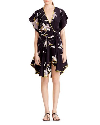 HALSTON HERITAGE HALSTON Floral Silk Faux Wrap Dress | Bloomingdale's