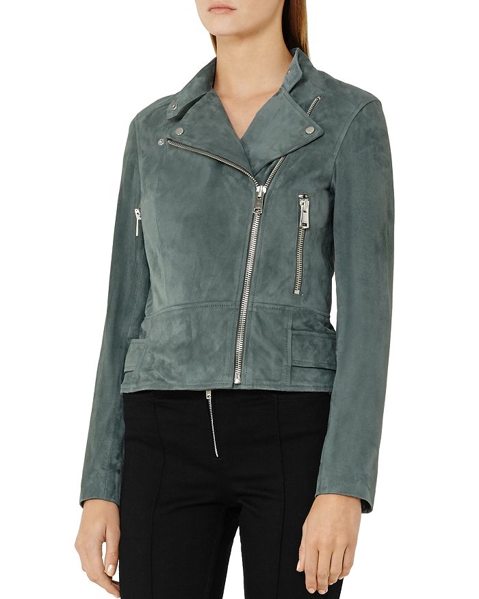 REISS Grace Suede Biker Jacket | Bloomingdale's