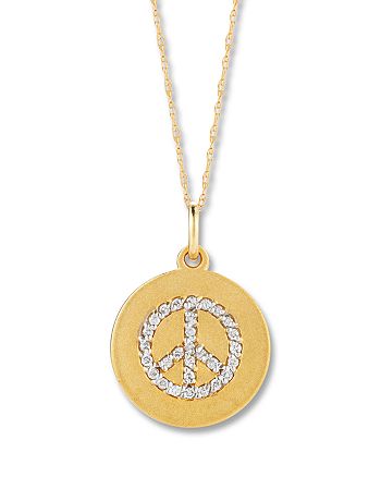 Bloomingdale's Diamond Peace Sign Pendant Necklace in 14K Yellow Gold ...