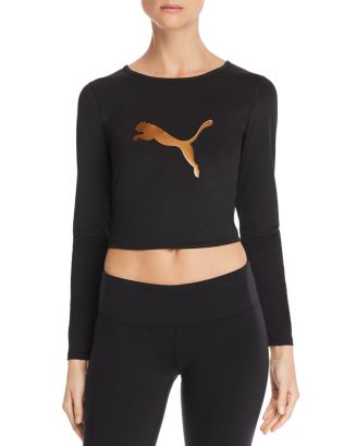 PUMA Mesh-Back Logo Cropped Top | Bloomingdale's