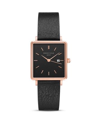Rosefield The Boxy Rose Gold-Tone Black Leather Watch, 26mm x 28mm ...