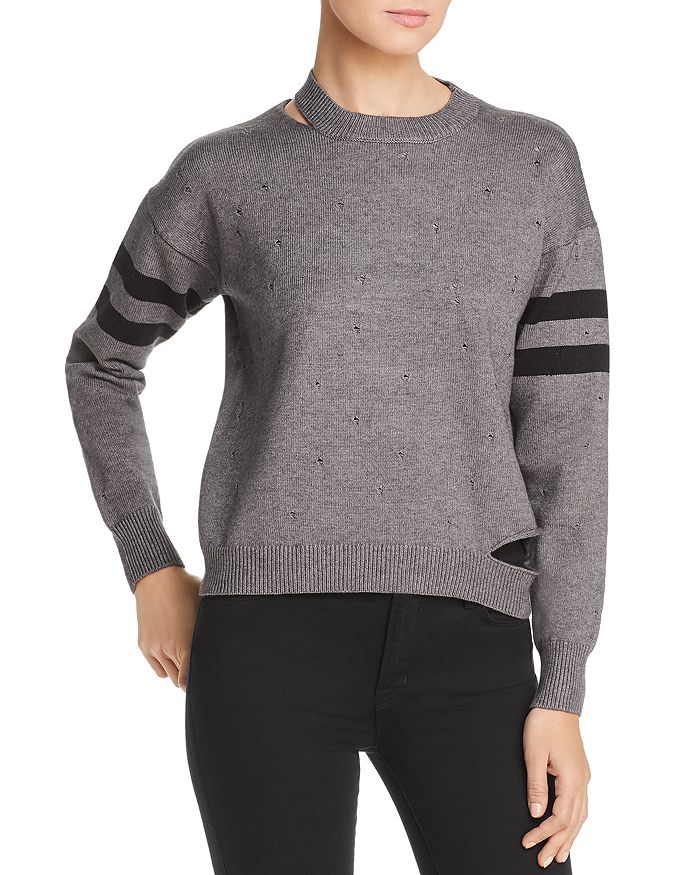 Elan Distressed Stripe Sleeve Sweater | Bloomingdale's