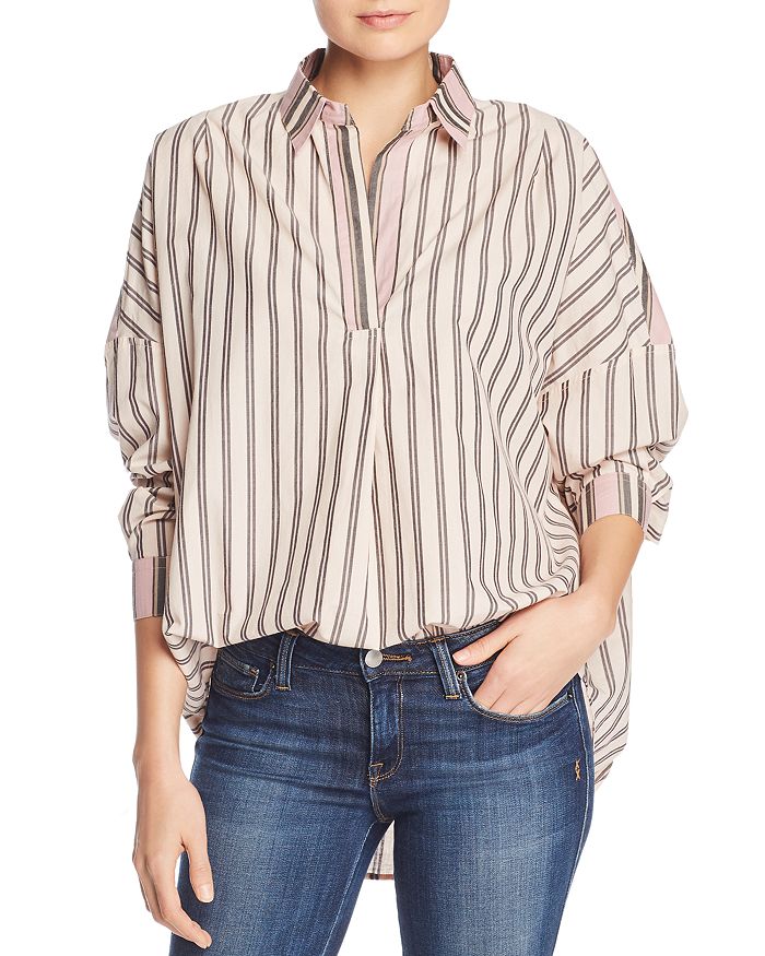 FRENCH CONNECTION Oversized Striped Cotton Shirt | Bloomingdale's