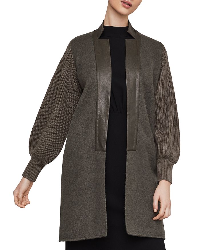 BCBGMAXAZRIA Faux Leather Trim Long Cardigan | Bloomingdale's