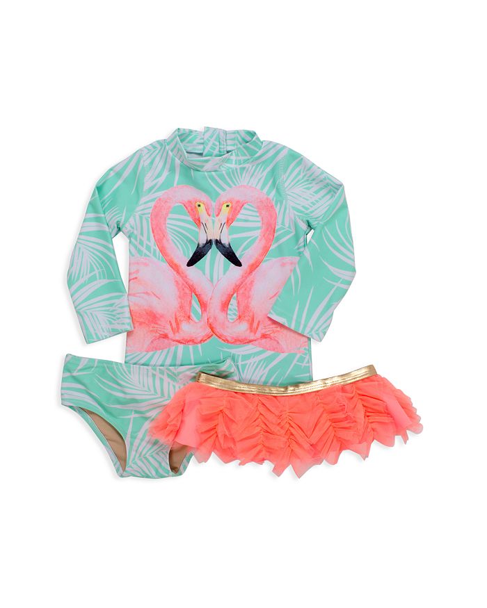 Shade Critters Girls' Flamingo Rash Guard Top, Bottom & Swim Tutu Set ...